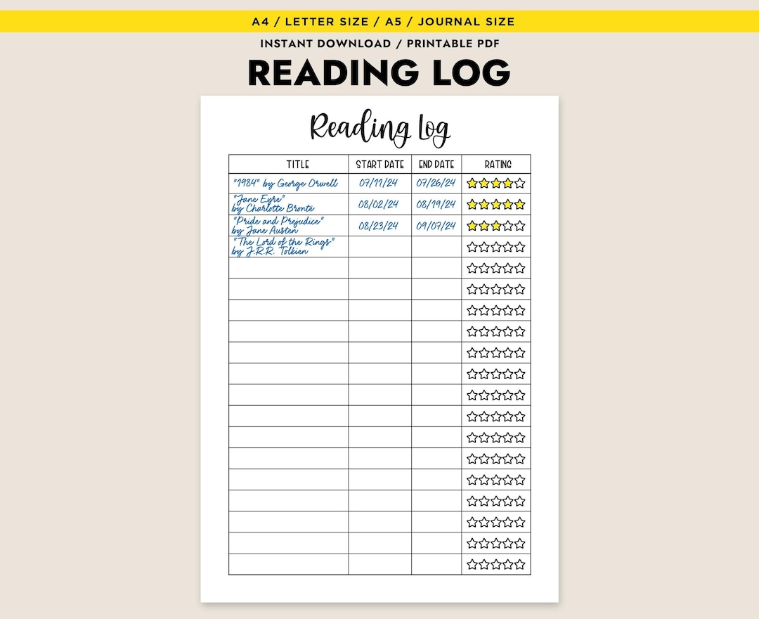 Reading Log Chart Printable Journal Page Planner Book Book Tracker ...