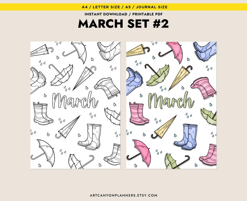 March Title Page Calendar Cover Page Printable Inserts Journal Bundle ...