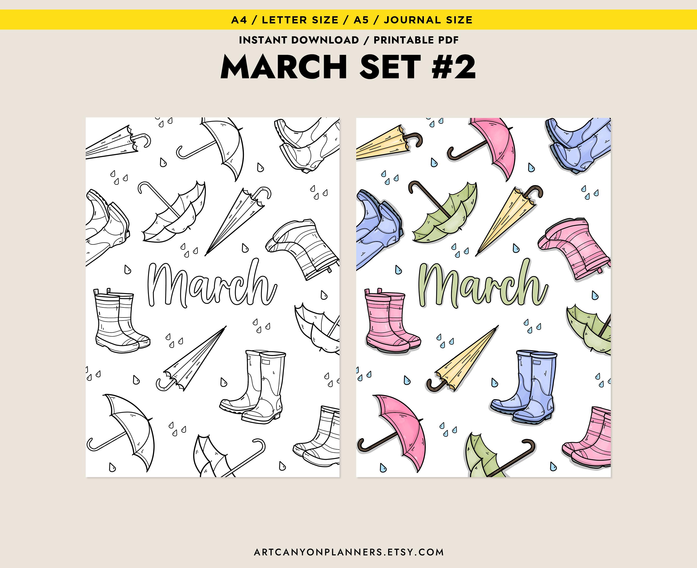 March Title Page Calendar Cover Page Printable Inserts Journal Bundle ...