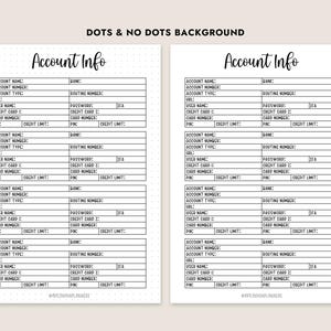 Printable Account Info Tracker Password Log Financial Organizer Insert ...