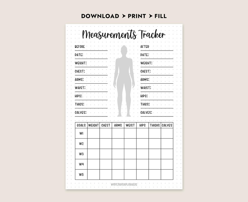 Body Measurements Tracker Printable PDF Workout Exercises Digital ...