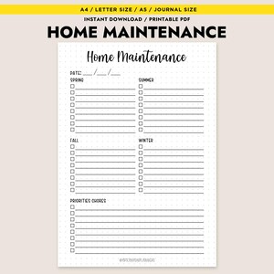 Home Maintenance Checklist Printable Seasonal Chore Chart Planner ...