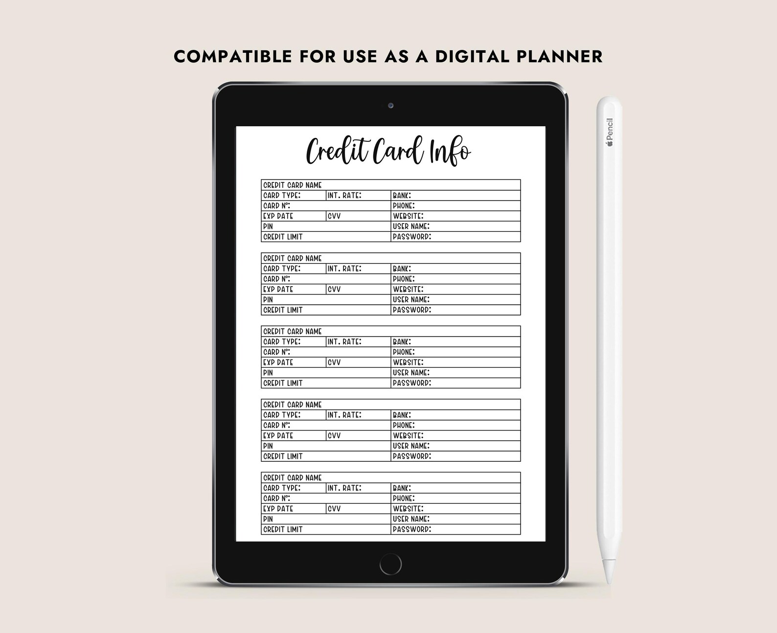 Printable Credit Card Info Tracker Financial Organizer Log A4, A5 ...