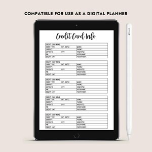 Printable Credit Card Info Tracker Financial Organizer Log A4, A5 ...