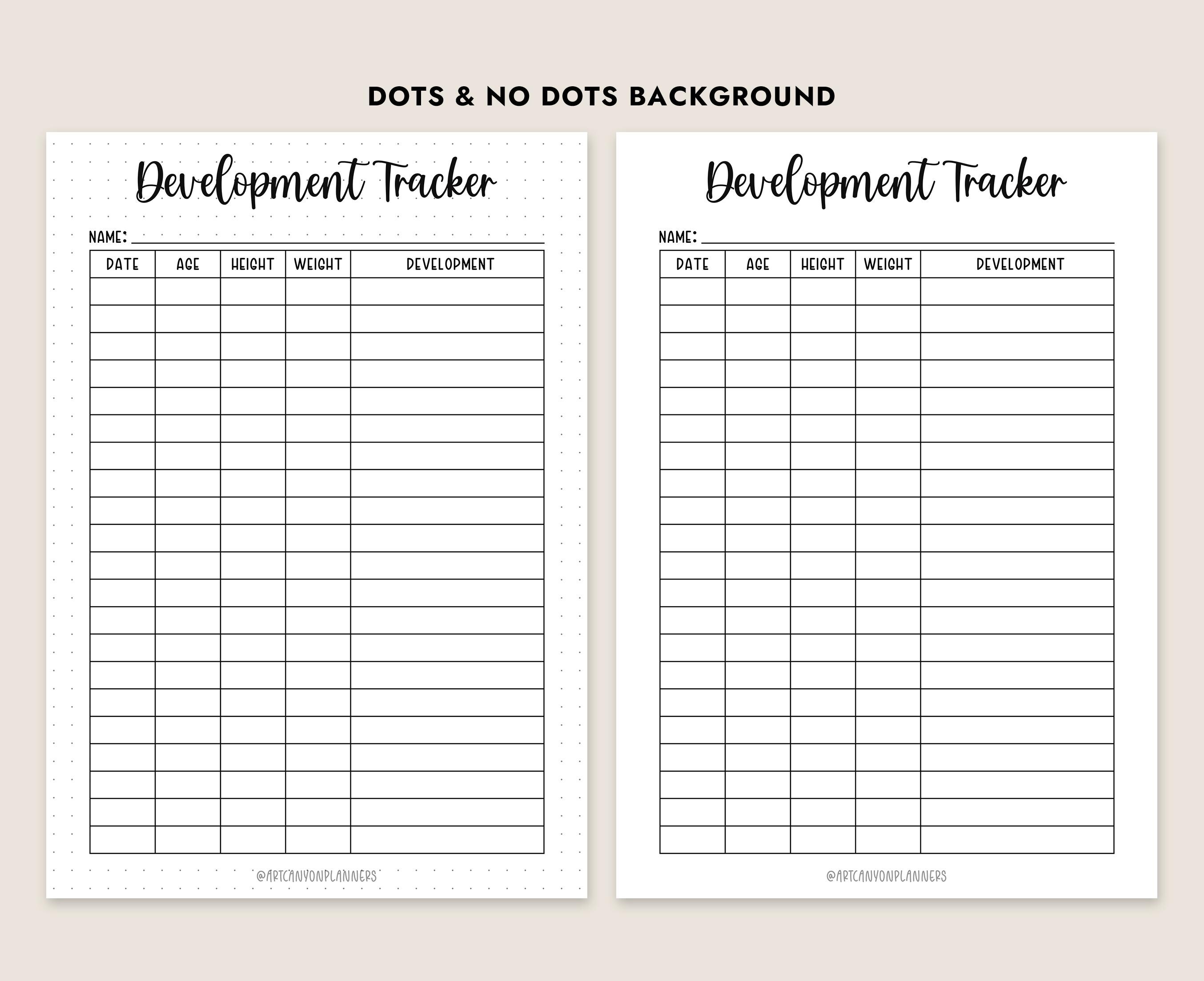 Baby Development Tracker Printable Growth Log Child Height Weight Chart ...