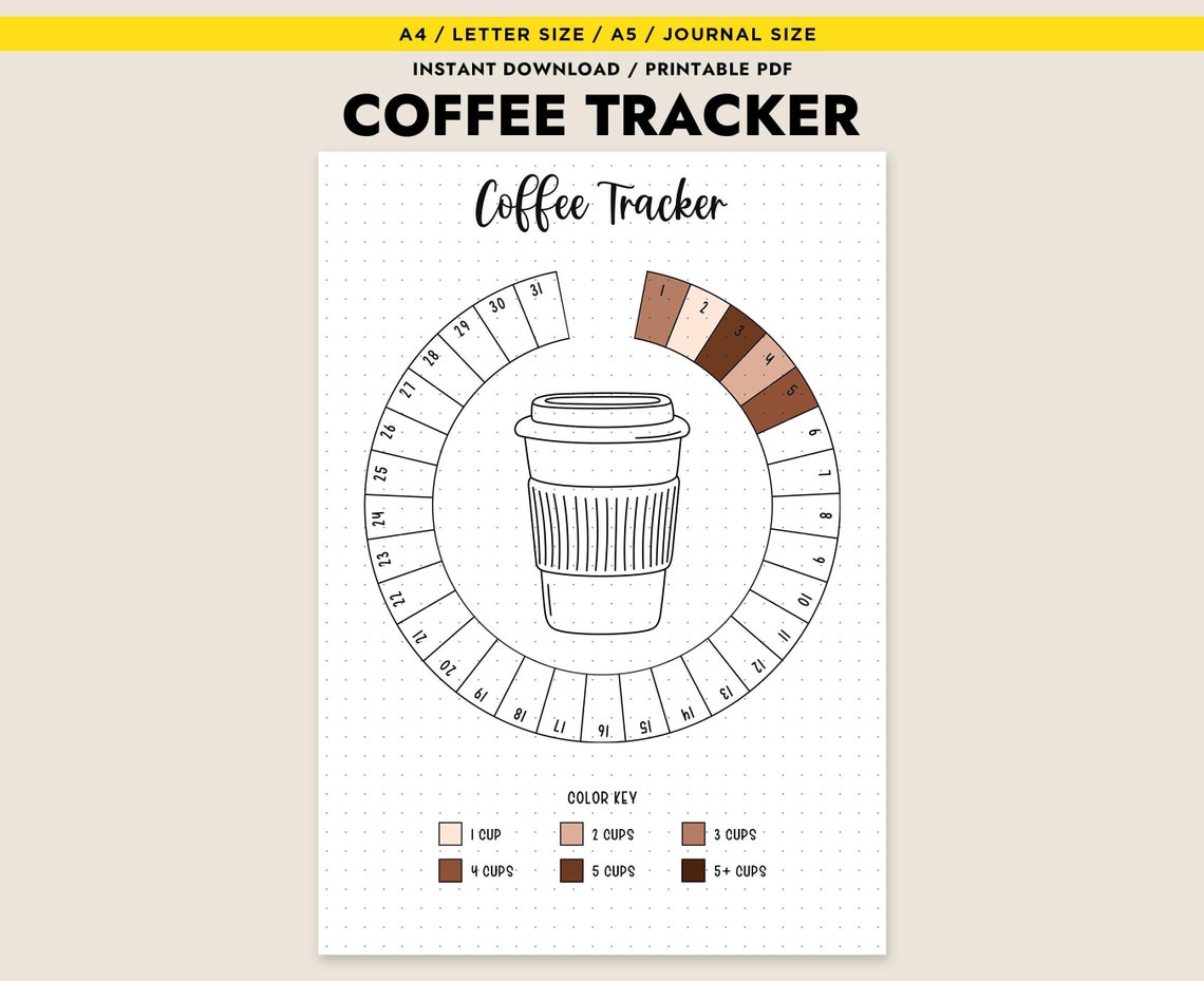 Coffee Tracker Printable Journal Page Planner Monthly Health Tracker ...