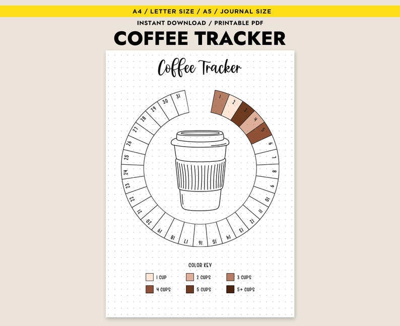 Coffee Tracker Printable Journal Page Planner Monthly Health Tracker ...