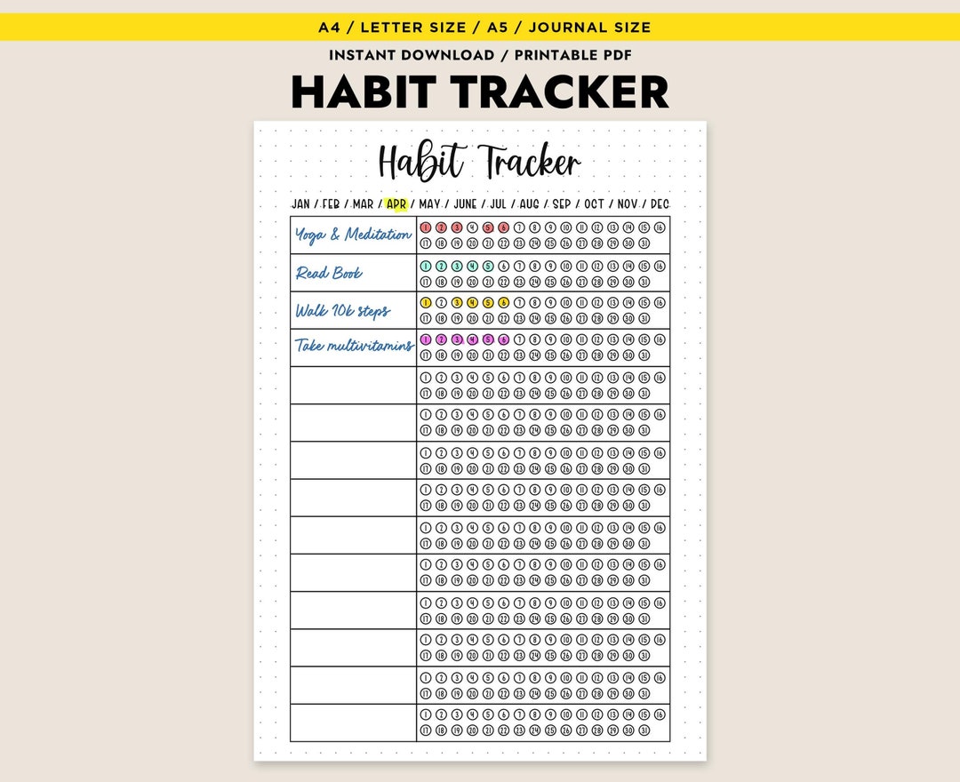 Habit Tracker Printable Journal Page Planner Monthly Tracker Monthly ...