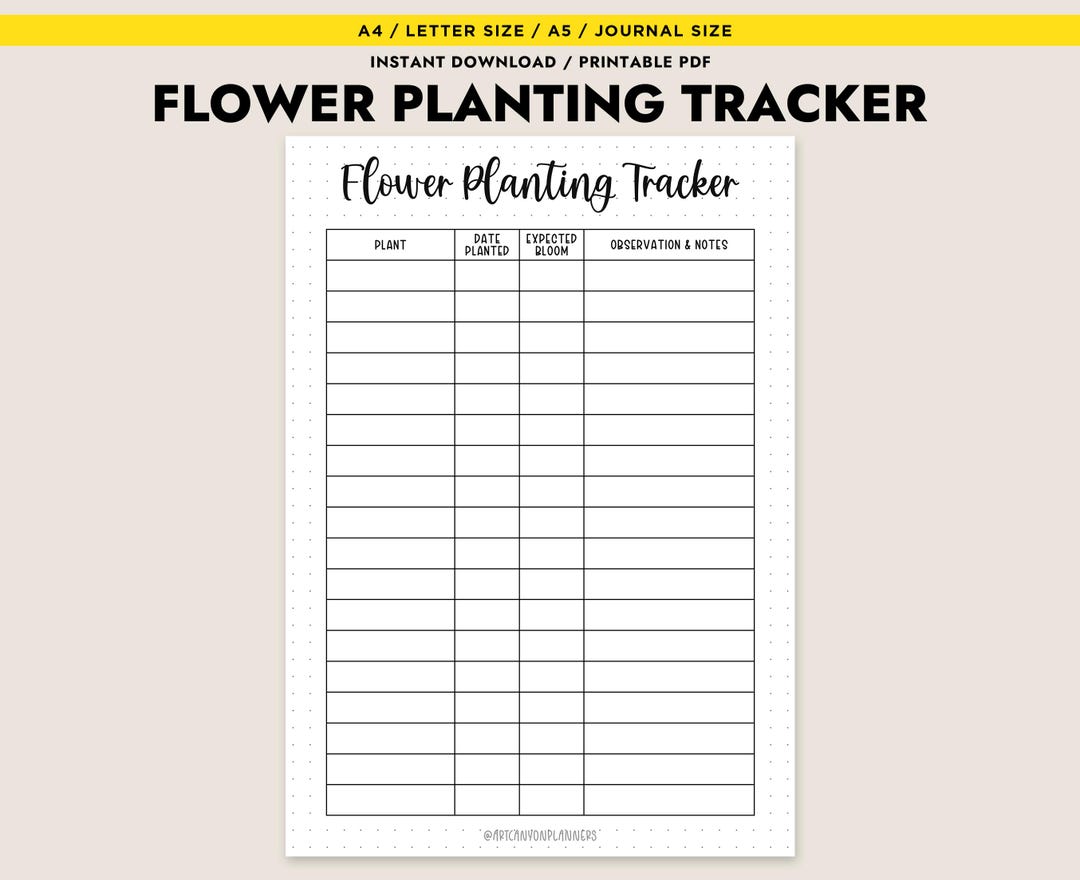 Printable Flower Planting Tracker Garden Log Planner Insert A4 A5 ...
