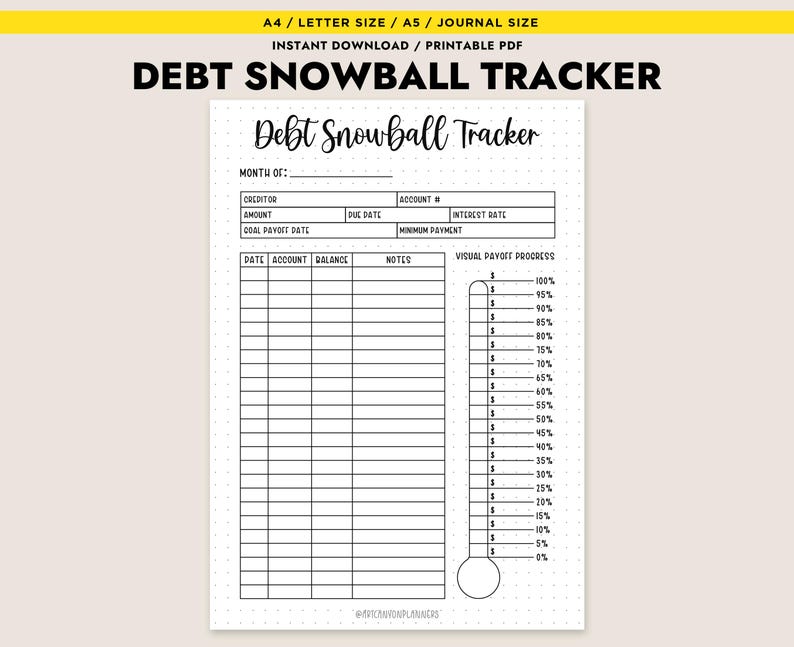 Debt Snowball Tracker Printable Debt Payoff Planner Template Financial ...