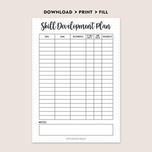 Skill Development Plan Printable Goal Tracker Self Improvement Learning ...