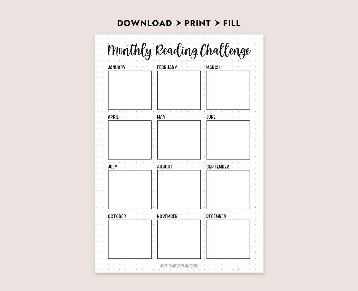 Monthly Reading Challenge Printable Book Journal Page Reading Tracker ...