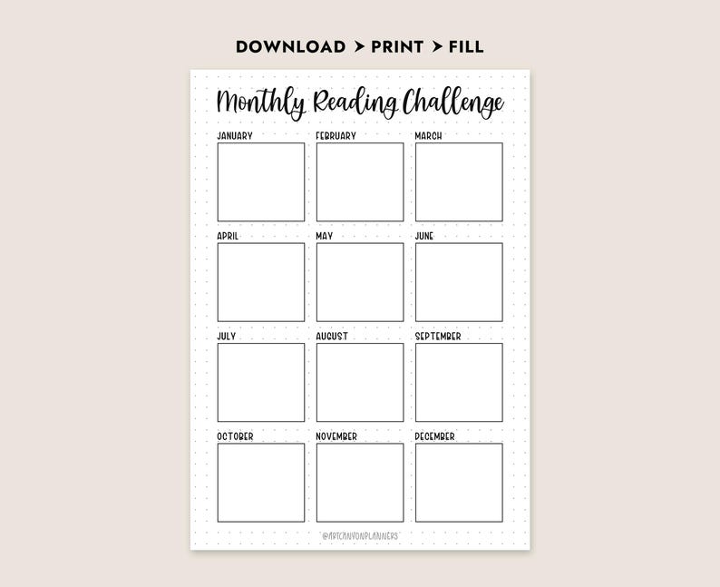 Monthly Reading Challenge Printable Book Journal Page Reading Tracker ...