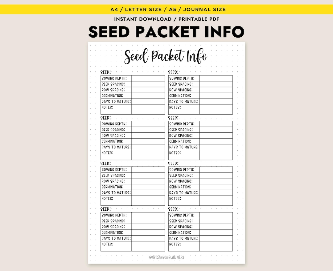 Seed Packet Info Log Printable Garden Planner Tracker Gardening Journal ...
