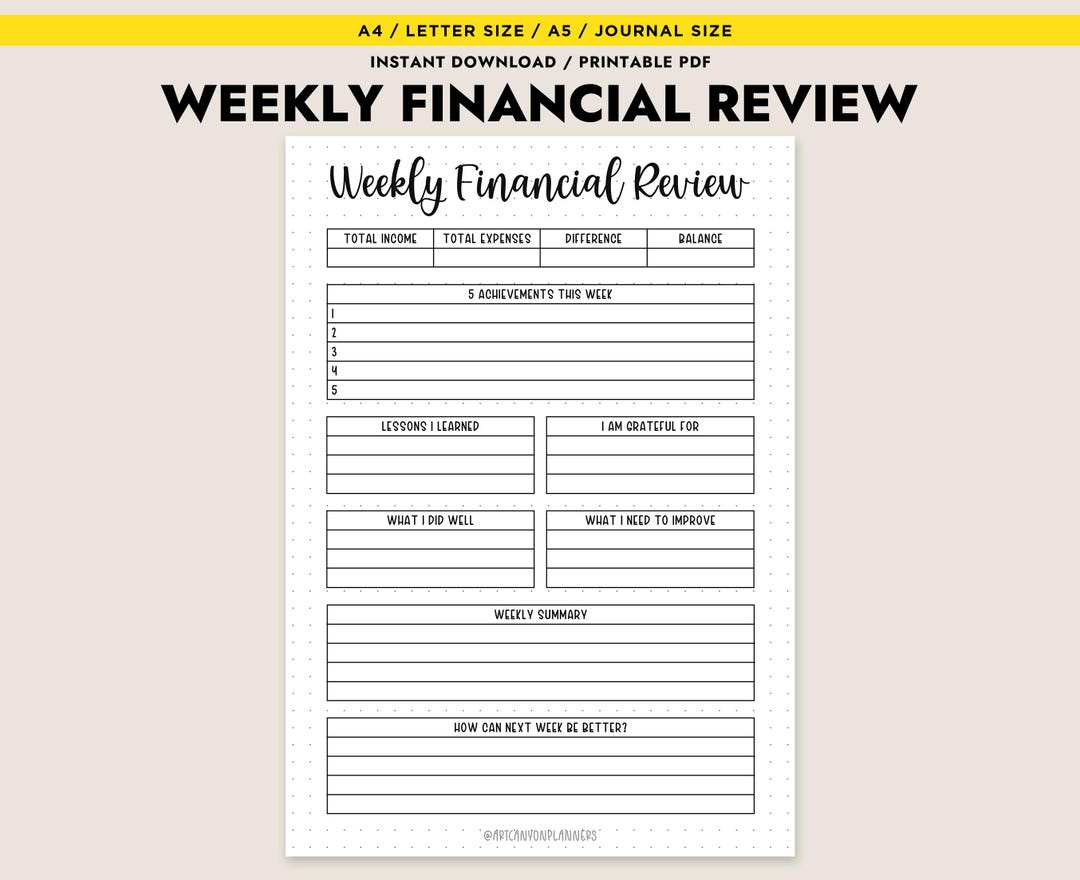 Weekly Financial Review Printable Planner Finance Tracker Weekly Budget ...