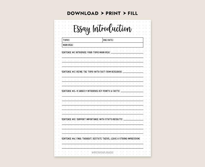 Essay Introduction Template Printable A4 A5 Letter Size Journal PDF ...