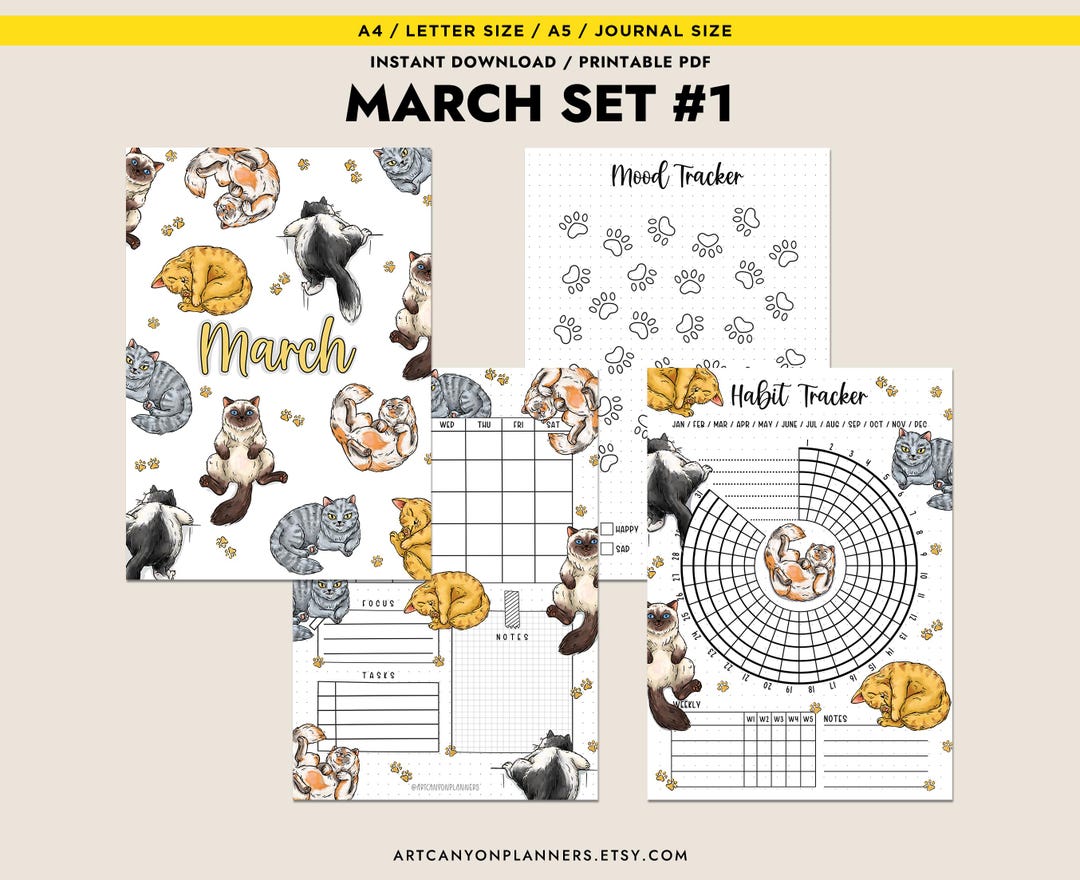 March Title Page Calendar Cover Page Printable Inserts Journal Bundle ...