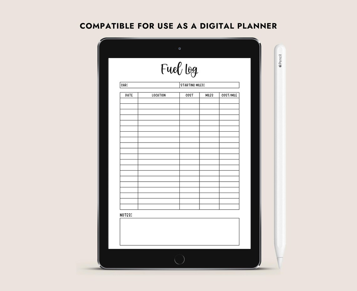 Printable Fuel Log A4/letter/a5 Gas & Mileage Tracker Car Maintenance ...