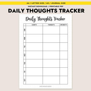 Daily Thoughts Tracker Printable Weekly Log CBT Journal Page A4 A5 ...