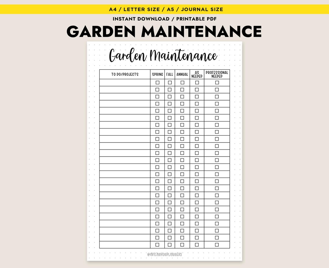 Garden Maintenance Planner Printable Checklist Gardening to Do List A4 ...