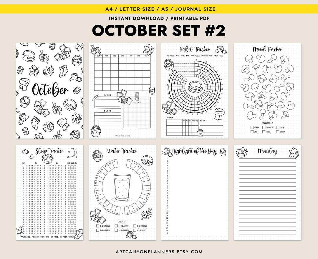 October Title Page Calendar Cover Page Printable Inserts Bullet Journal ...