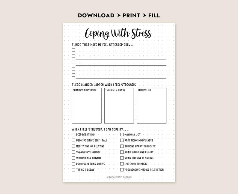 Coping With Stress Printable Worksheet Mental Health Journal Page Self ...