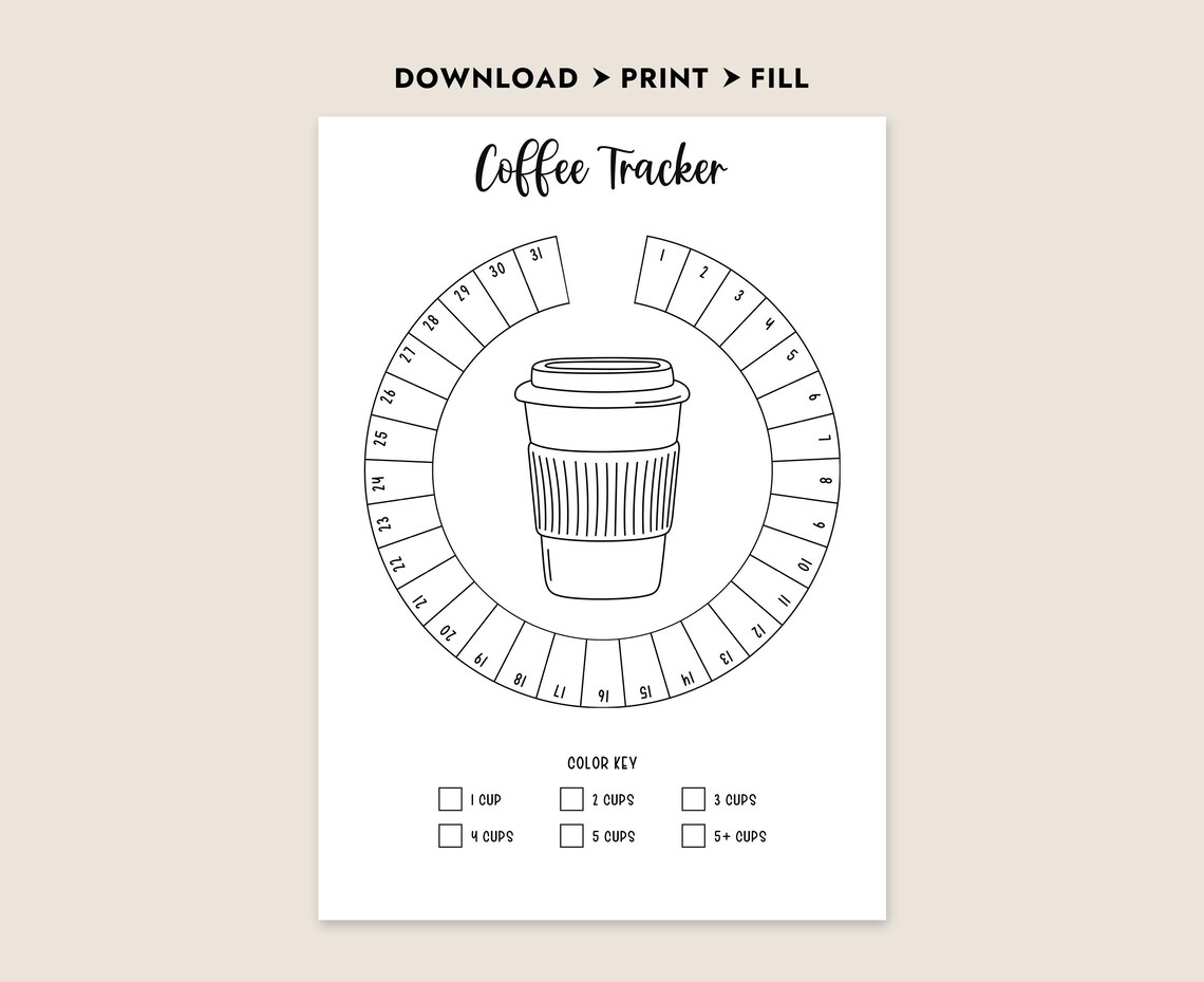 Coffee Tracker Printable Journal Page Planner Monthly Health Tracker ...
