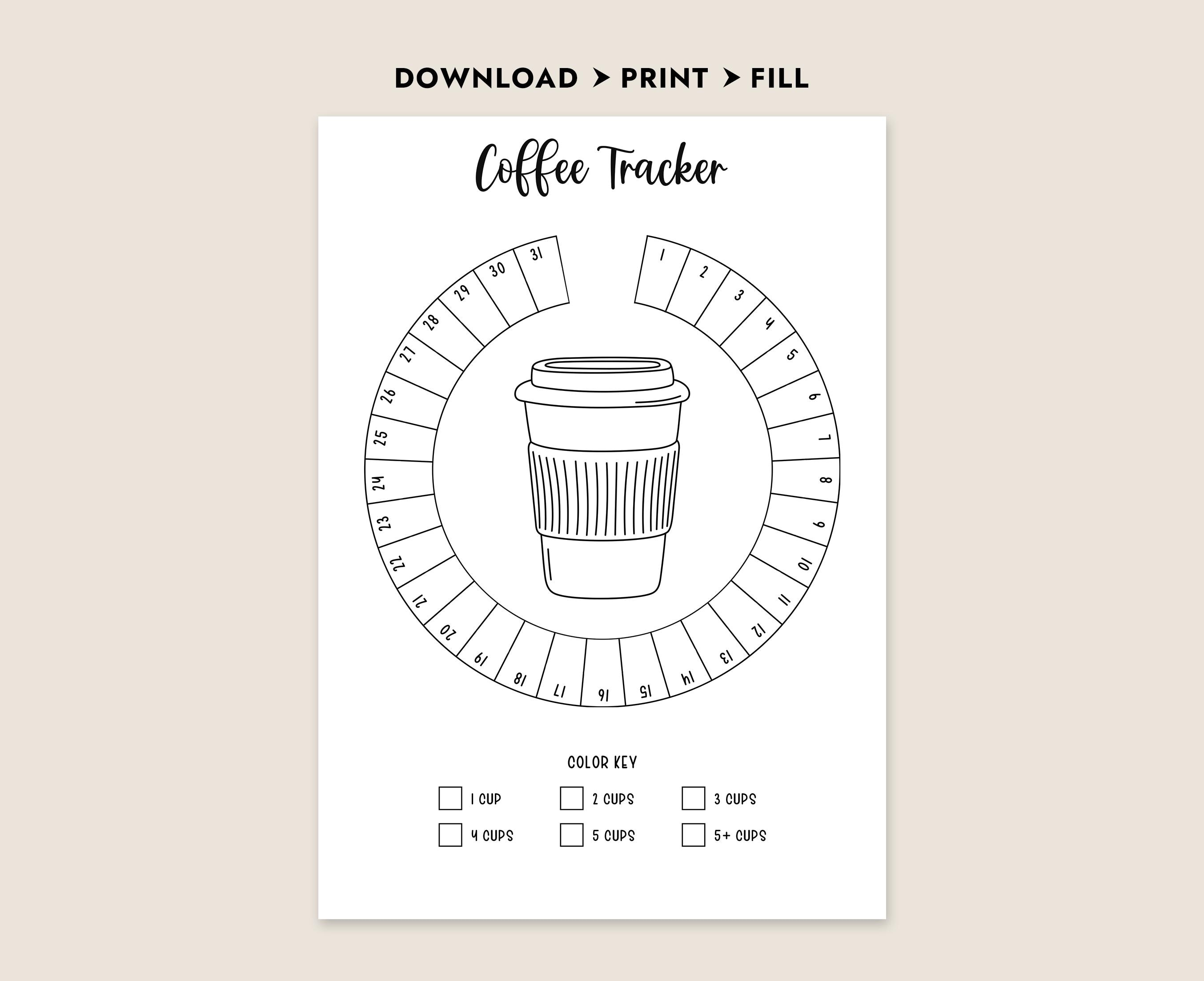 Coffee Tracker Printable Journal Page Planner Monthly Health Tracker ...
