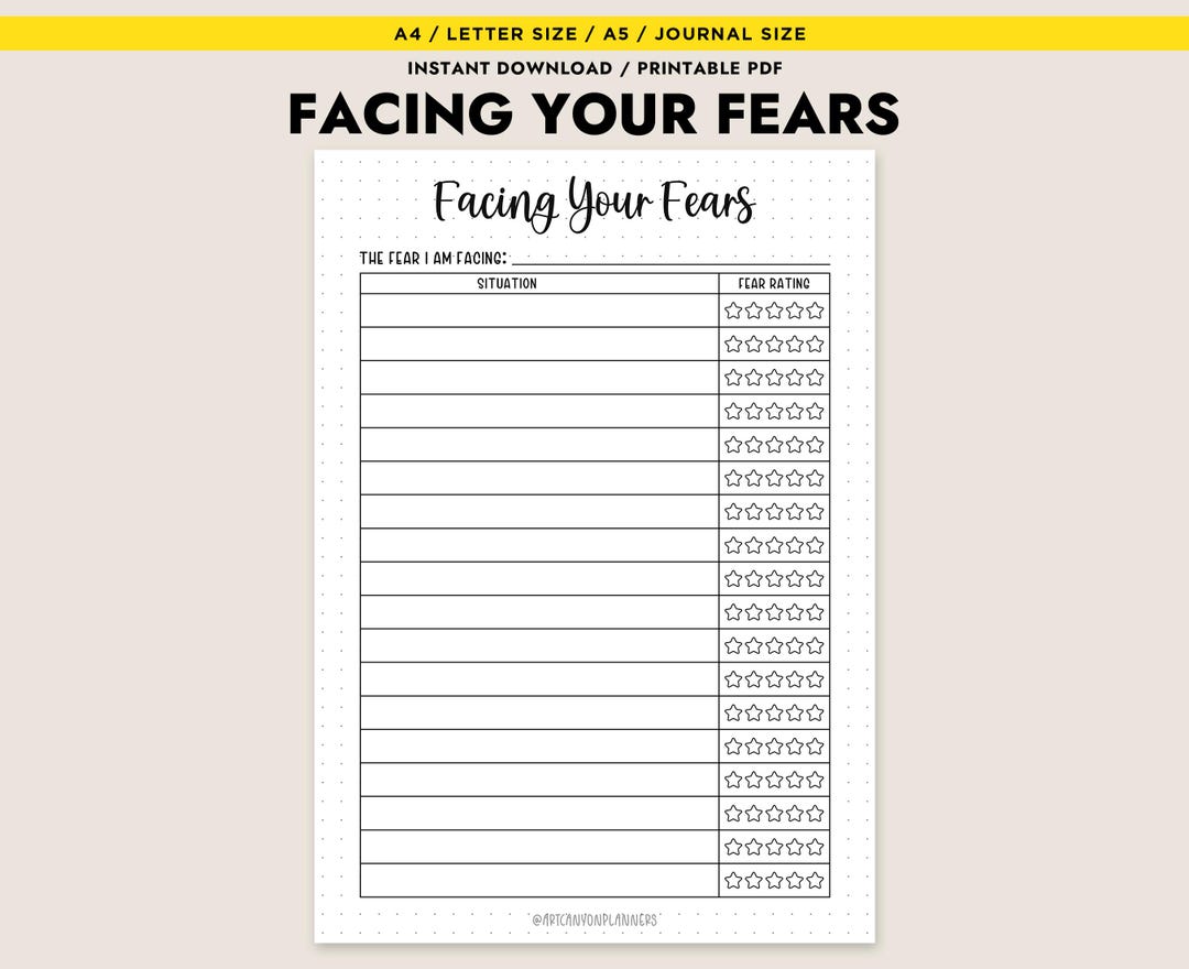 Facing Your Fears Printable Exposure Therapy Log Anxiety Worksheet ...