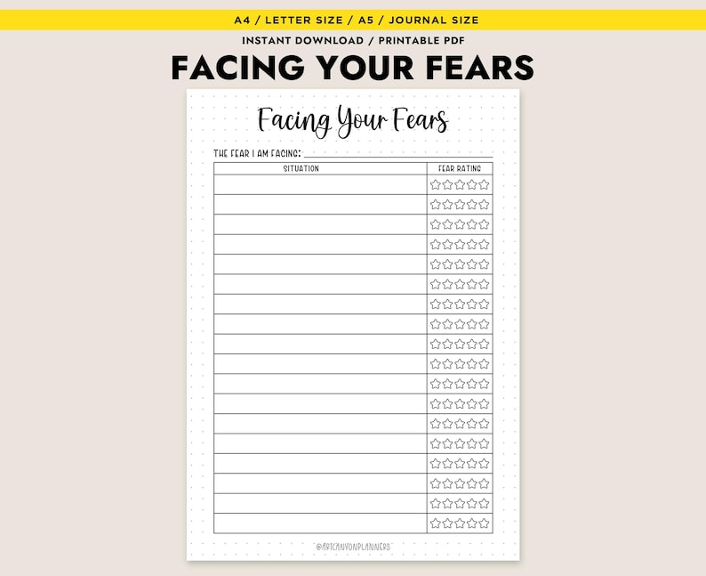 Facing Your Fears Printable Exposure Therapy Log Anxiety Worksheet ...