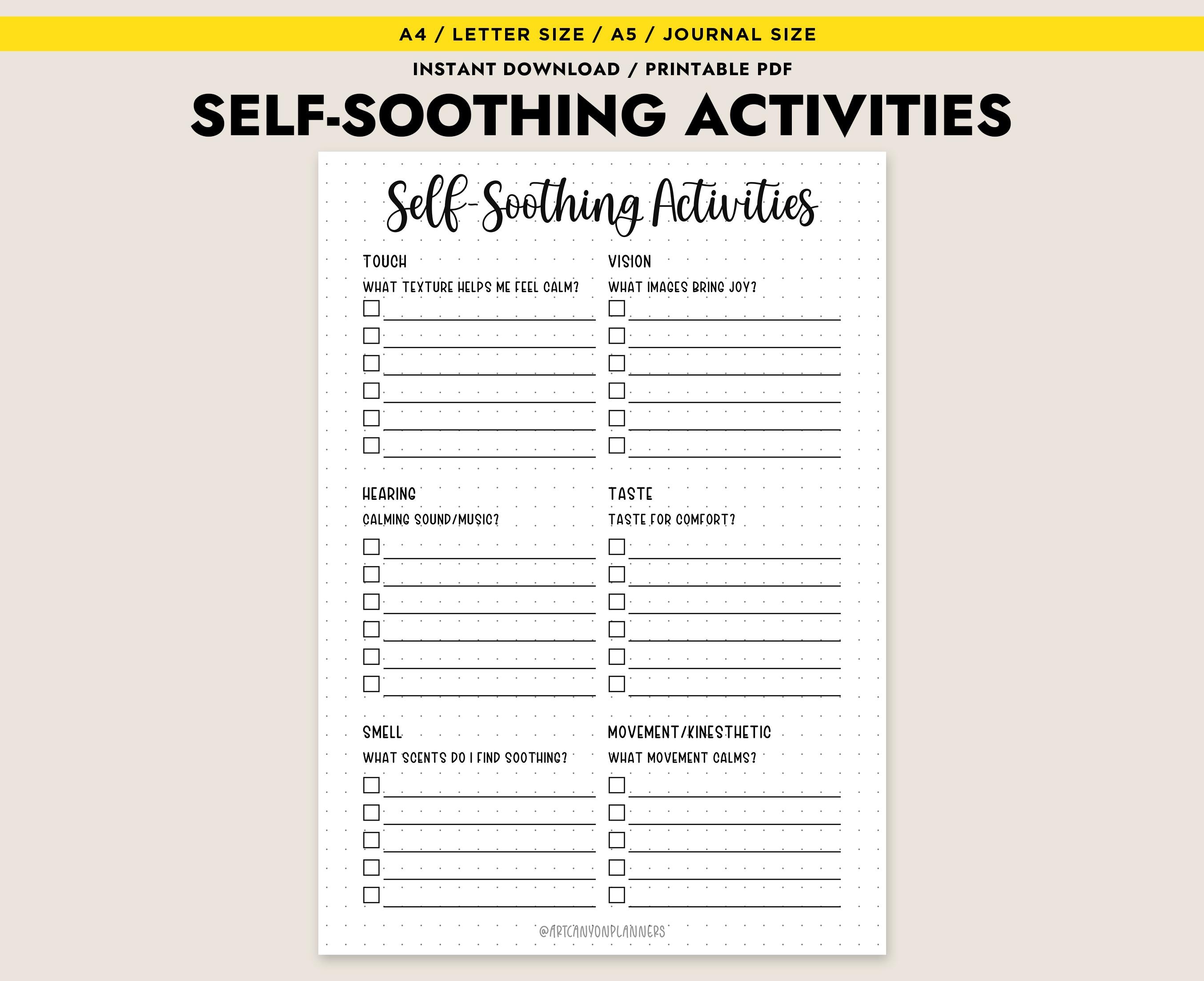 Self Soothing Activities Printable Mental Health Journal Page Anxiety ...