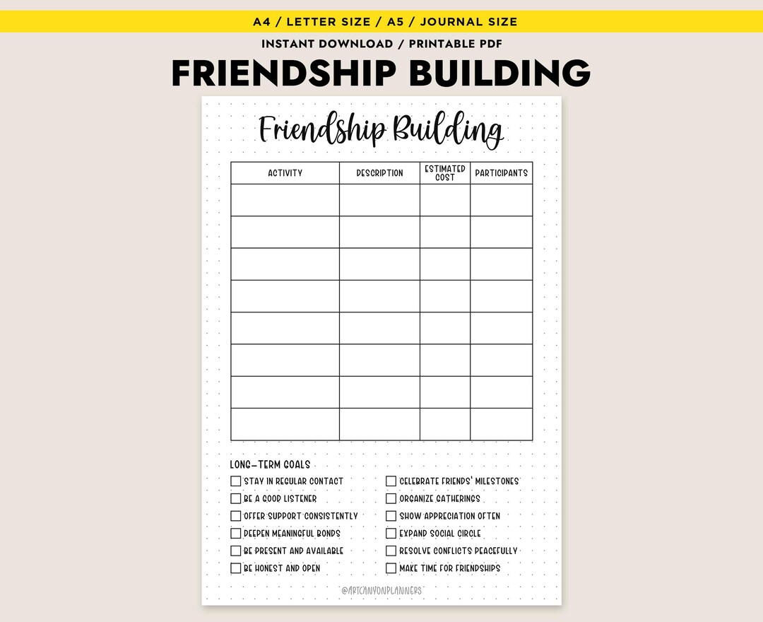 Friendship Building Activity Planner Printable Template Cultivate ...