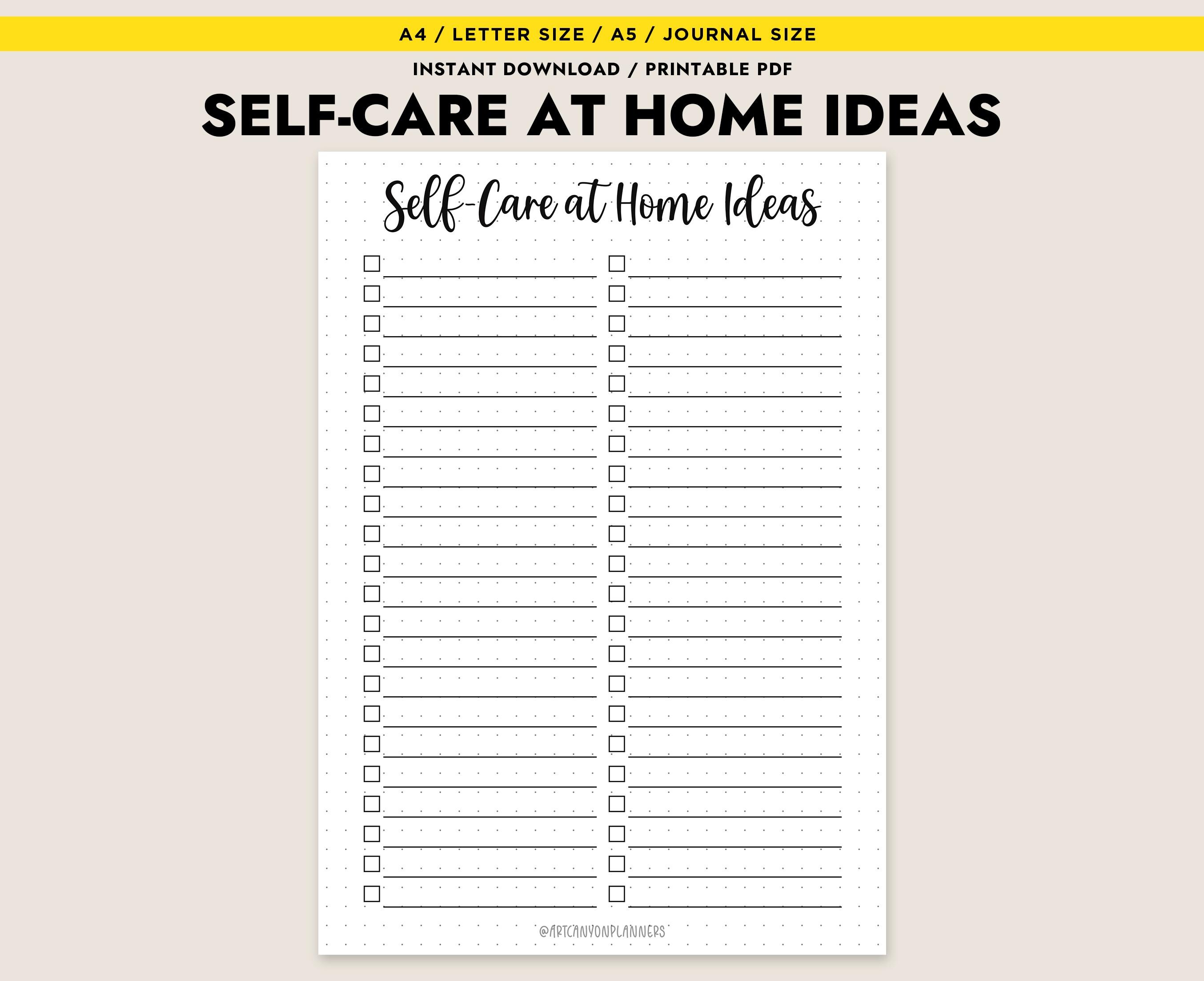 Self Care at Home Ideas Printable List Checklist A4 A5 Letter PDF ...