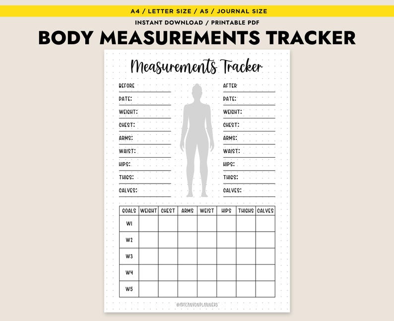 Body Measurements Tracker Printable PDF Workout Exercises Digital ...