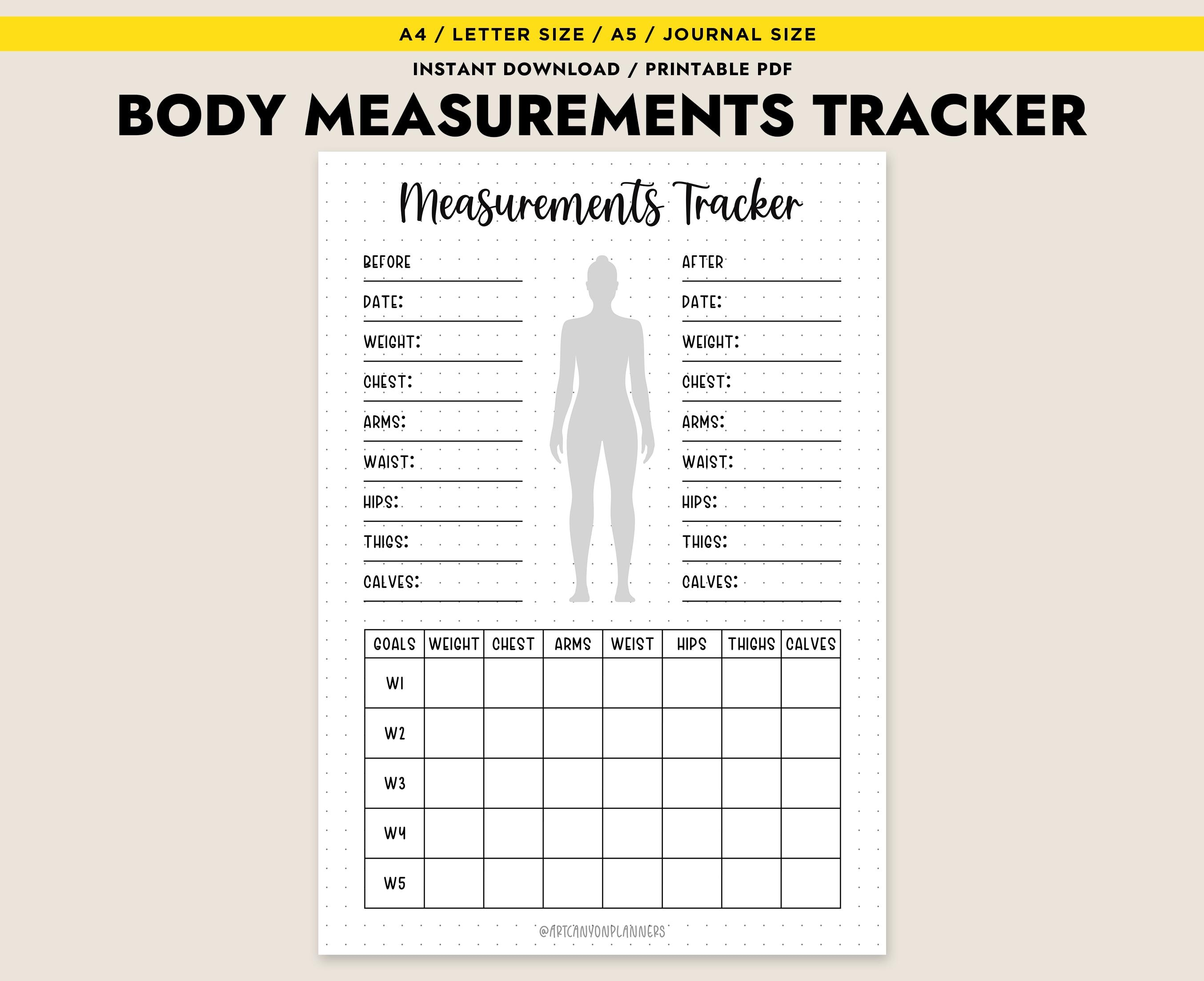 Body Measurements Tracker Printable PDF Workout Exercises Digital ...