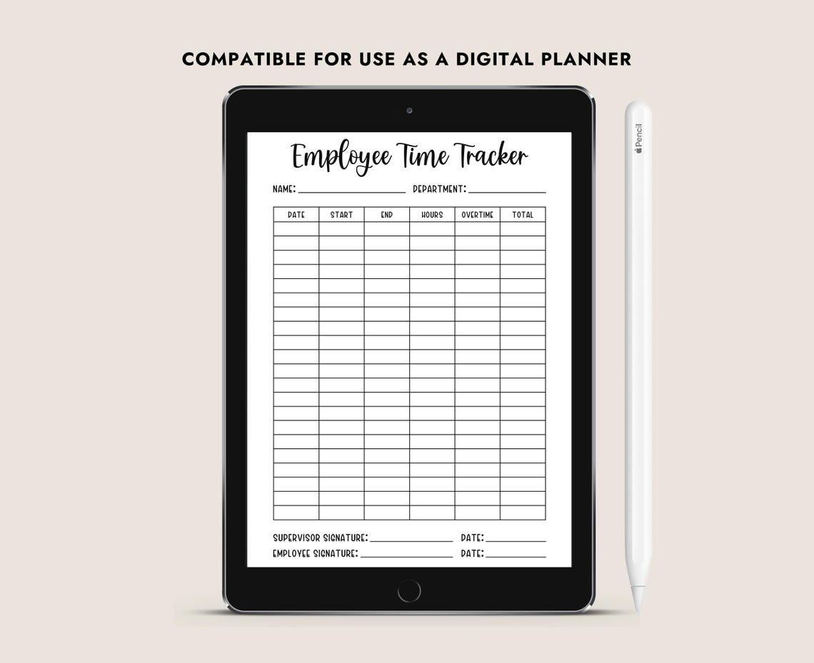 Printable Employee Time Tracker Timesheet Log Work Hours A4 A5 Letter ...