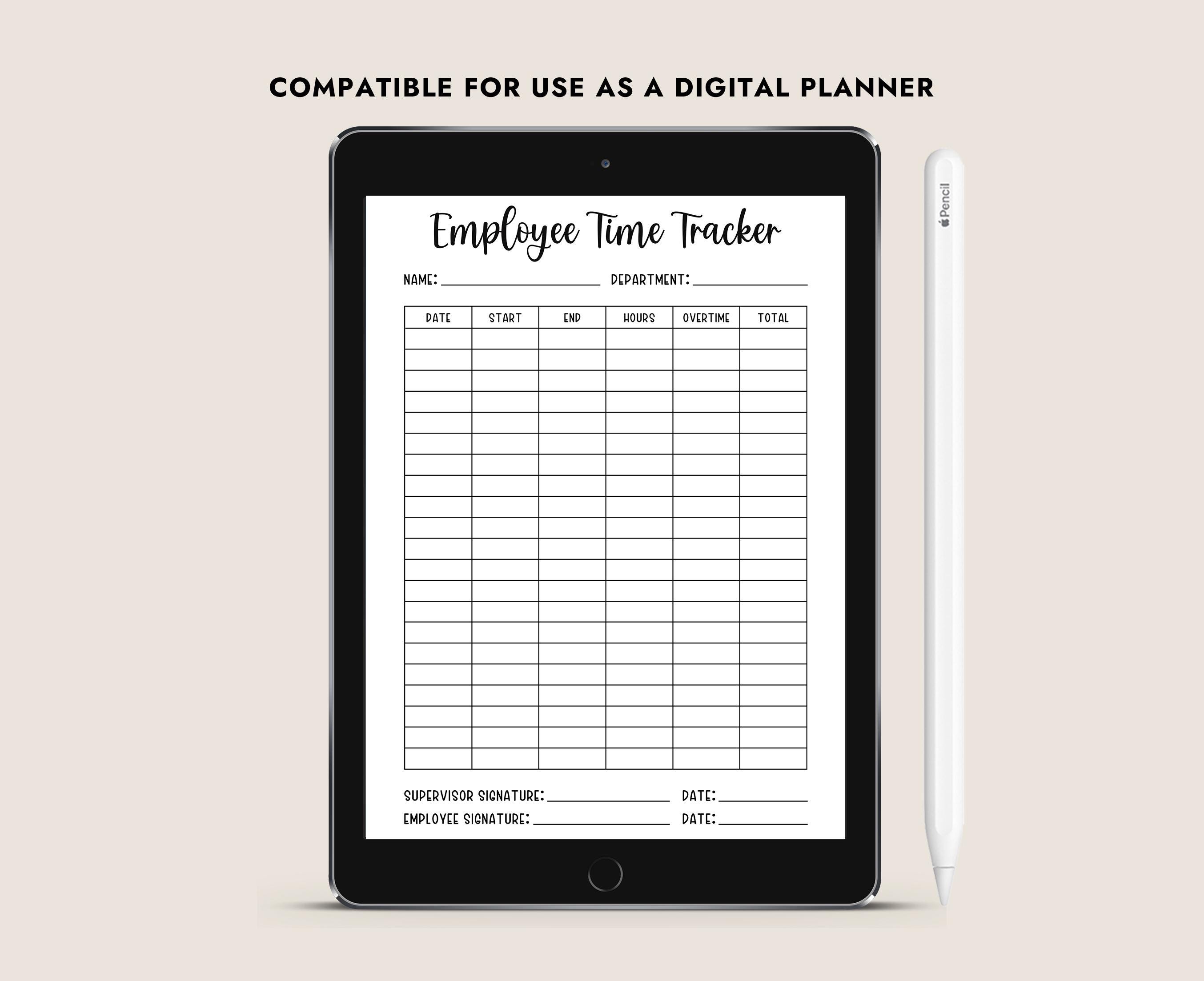 Printable Employee Time Tracker Timesheet Log Work Hours A4 A5 Letter ...