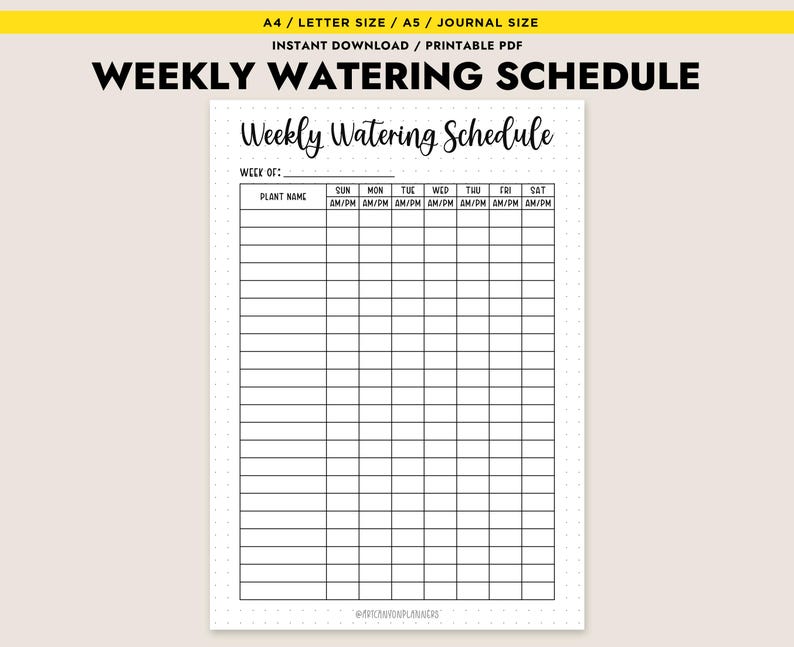 Weekly Watering Schedule Printable Plant Care Tracker PDF Instant ...