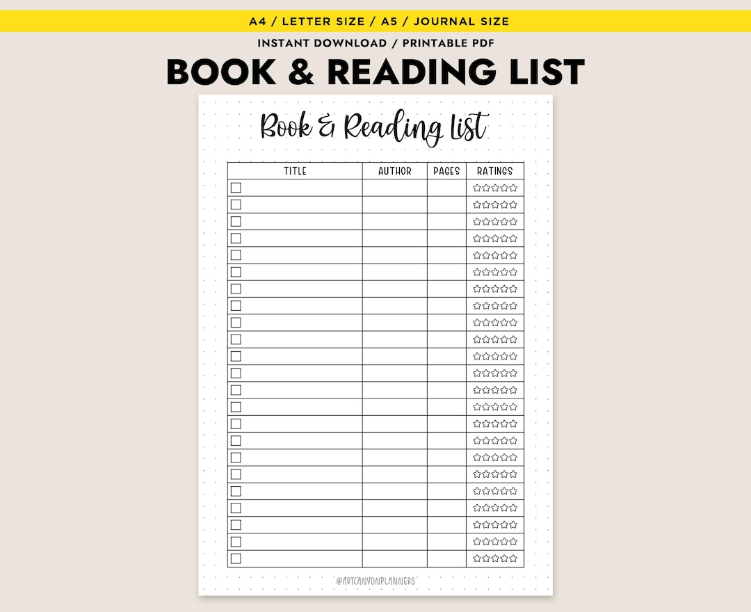 Book Reading List Printable Reading Log Planner Insert A4 A5 Letter ...