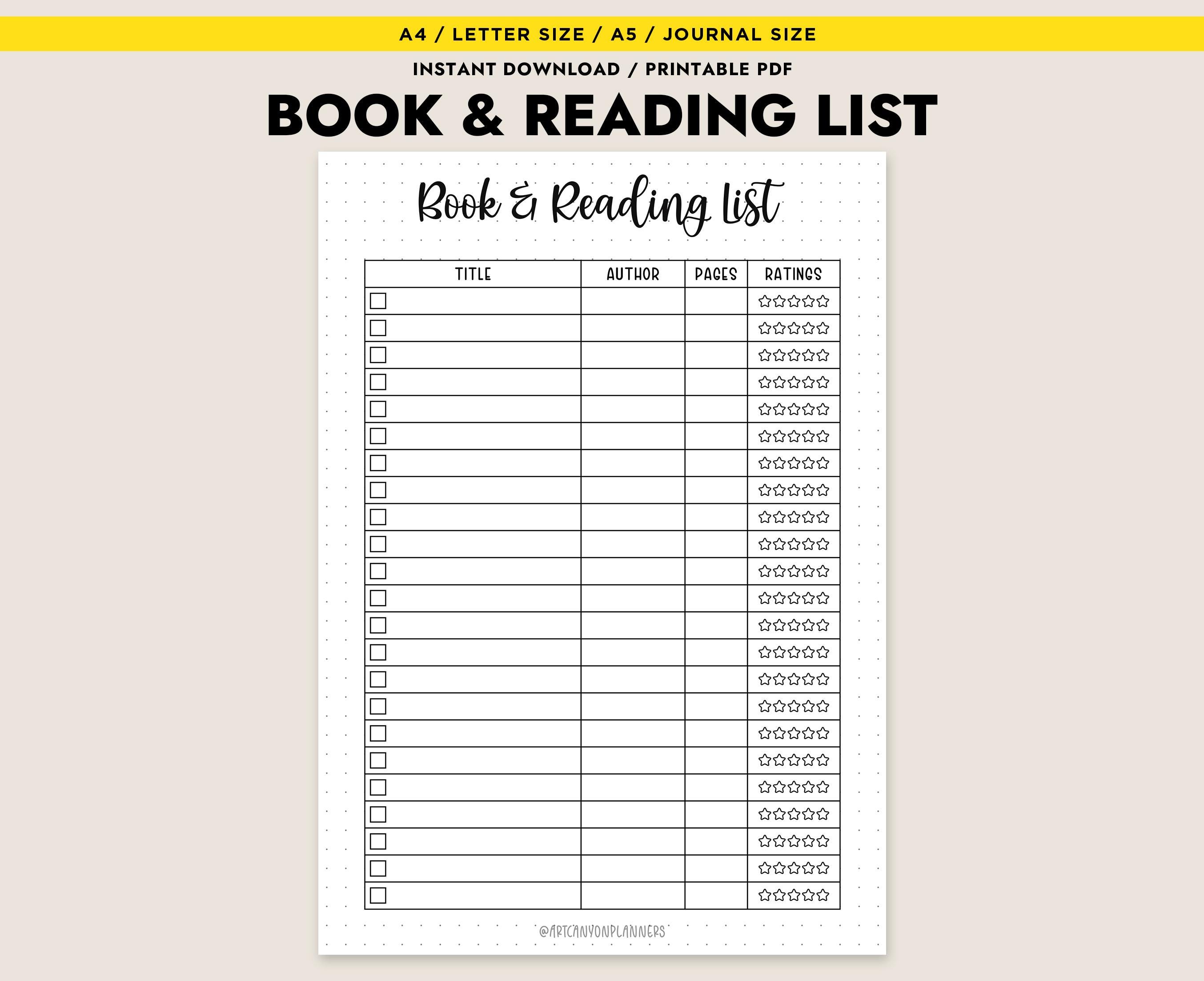 Book Reading List Printable Reading Log Planner Insert A4 A5 Letter ...