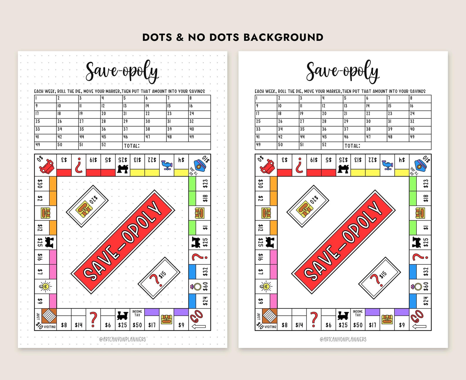 Save-opoly Printable Savings Challenge Game Fun Money Saving Tracker A4 ...