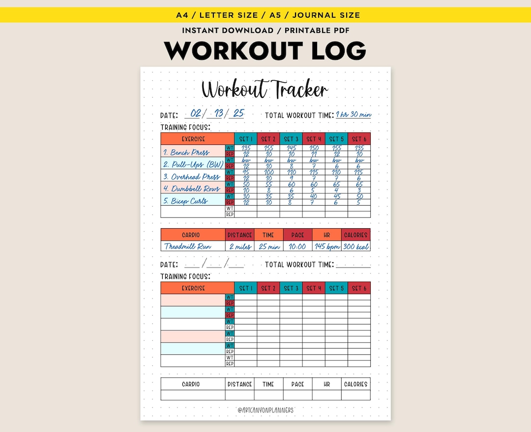 Printable Workout Tracker - Fitness Log Fitness Workout Exercises ...