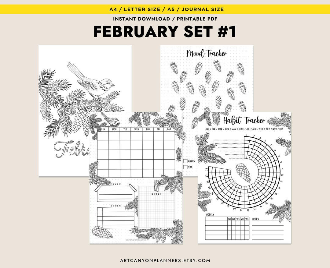 February Title Page Calendar Cover Page Printable Inserts Journal ...