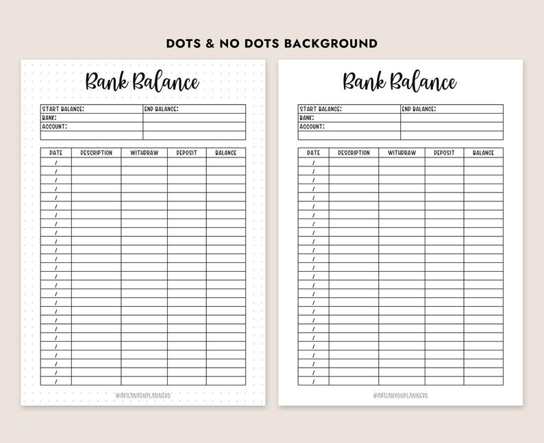 Printable Bank Balance Tracker Account Register Log A4/a5/letter PDF - Etsy