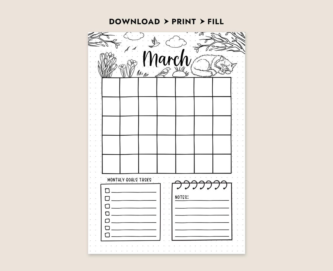 March Title Page Printable March Calendar Planner Coloring Cover Page ...