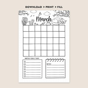 March Title Page Printable March Calendar Planner Coloring Cover Page ...