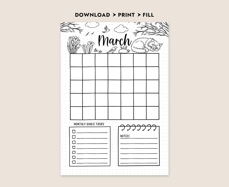 March Title Page Printable March Calendar Planner Coloring Cover Page ...