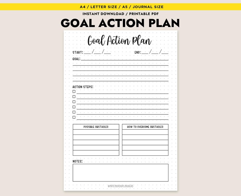 Goal Action Plan Printable PDF Daily Weekly Monthly Planner Template ...