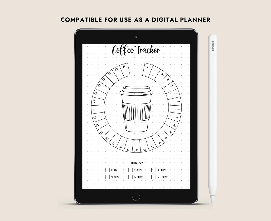 Coffee Tracker Printable Journal Page Planner Monthly Health Tracker ...