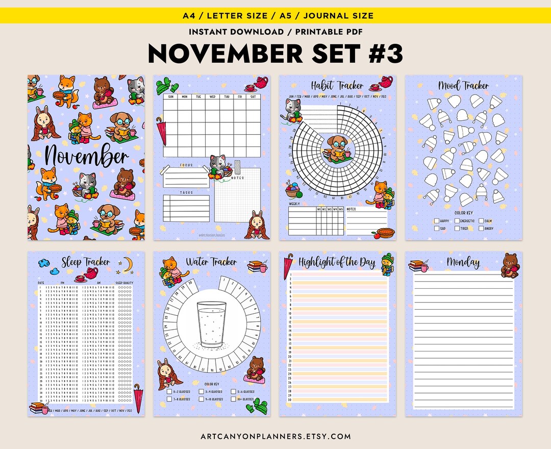 November Title Page Calendar Cover Page Printable Inserts Bullet ...